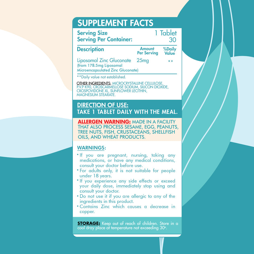 Liposomal Zinc Gluconate-30Serv.-30Tablets- Organic Nation