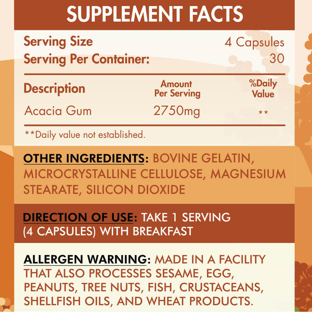 Fibers Gum Acacia-30Serv.-120 Capsules – Organic Nation