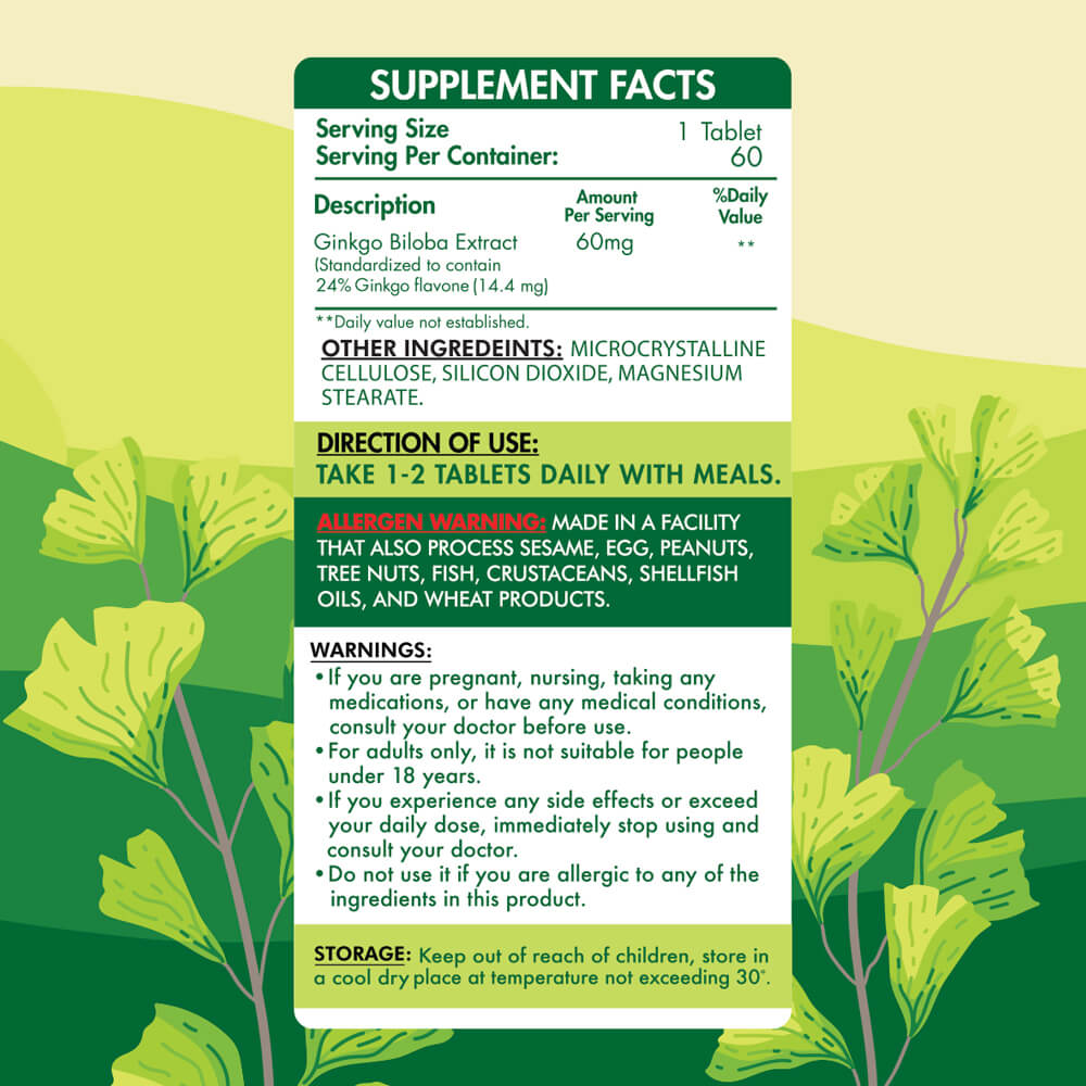 Ginkgo Biloba 60MG-60Serv.-60Tablets – Organic Nation
